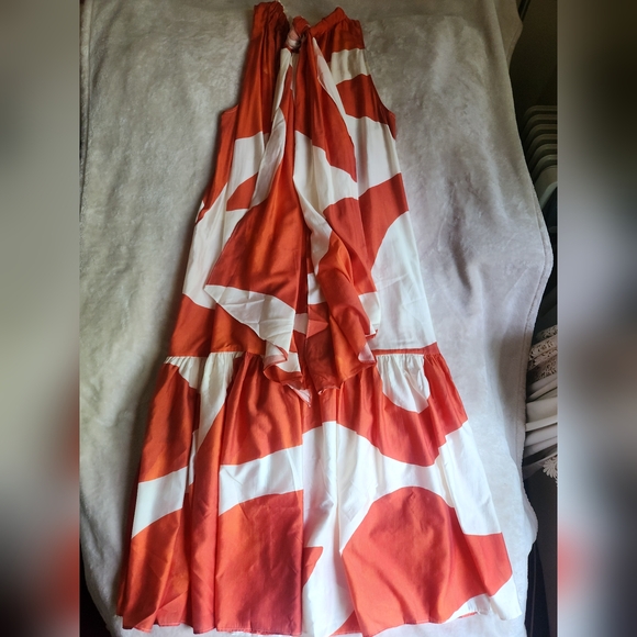 H&M | Dresses | Hm Voluminous Maxi Dress Back Tie Redorangewhite ...